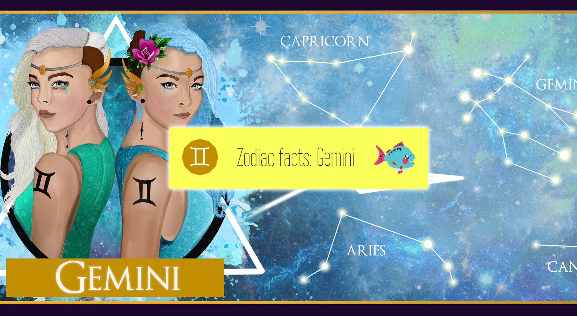 Gemini [21 May - 20 June] star sign and zodiac facts | Happy Piranha