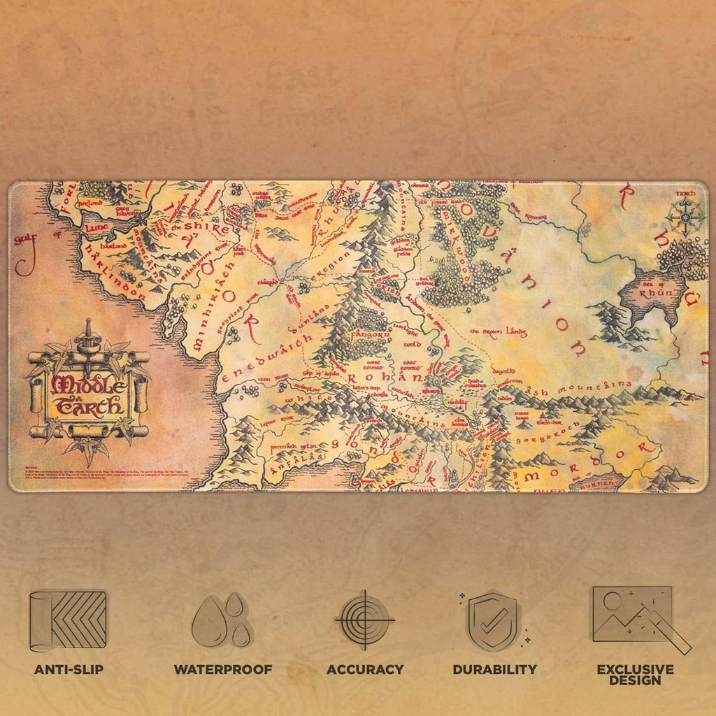 Lord of The Rings Middle Earth Map XXL Mouse Pad | Happy Piranha