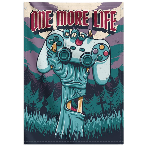 One More Life Zombie Gamer Flag 70x100cm Wall Scroll | Happy Piranha